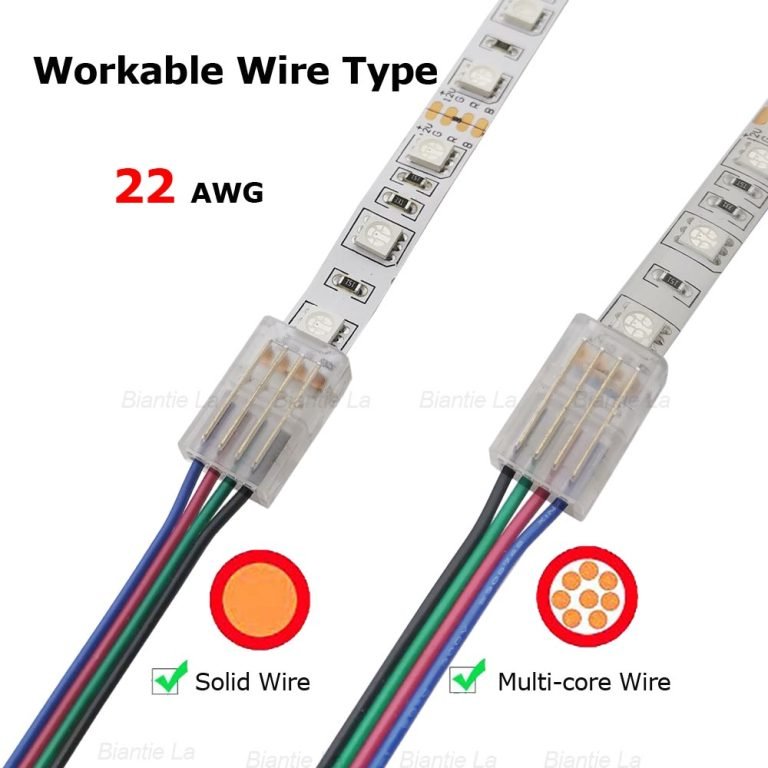 4 Pin 10mm LED Strip to Wire Connector RGB Unwired Clips Solderless ...