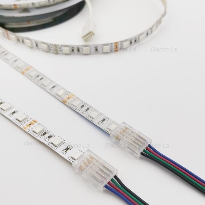 4 Pin 10mm LED Strip to Wire Connector RGB Unwired Clips Solderless ...
